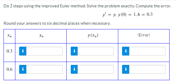 Solved Do 2 steps using the improved Euler method. Solve the | Chegg.com