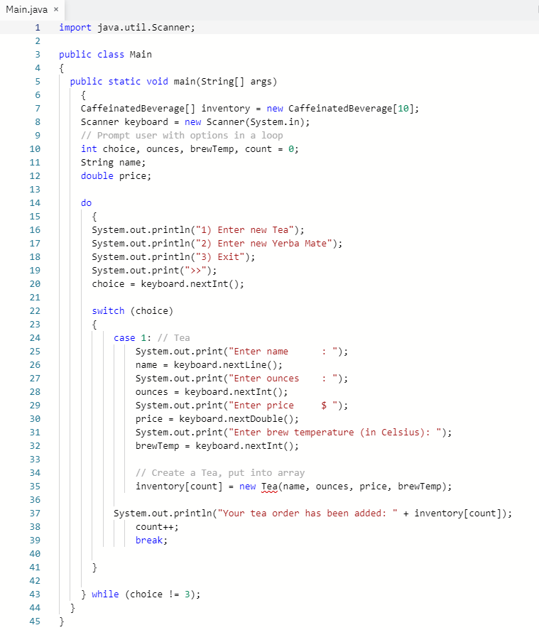 Solved Use Java code to create a Tea.class and test it on | Chegg.com