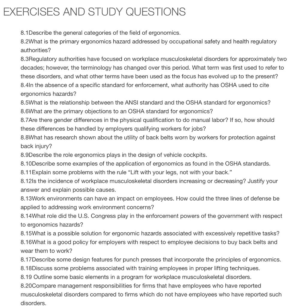 Solved EXERCISES AND STUDY QUESTIONS 8.1Describe the general | Chegg.com