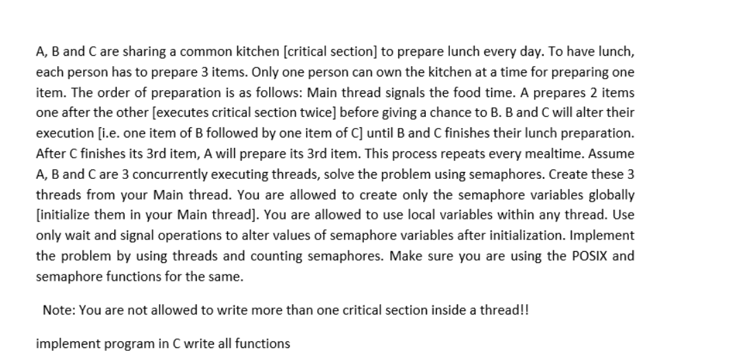 Solved A, B and C are sharing a common kitchen [critical | Chegg.com