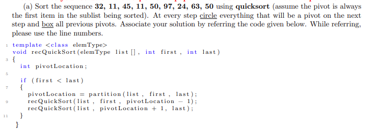 Solved (a) Sort the sequence 32, 11, 45, 11, 50, 97, 24, 63, | Chegg.com