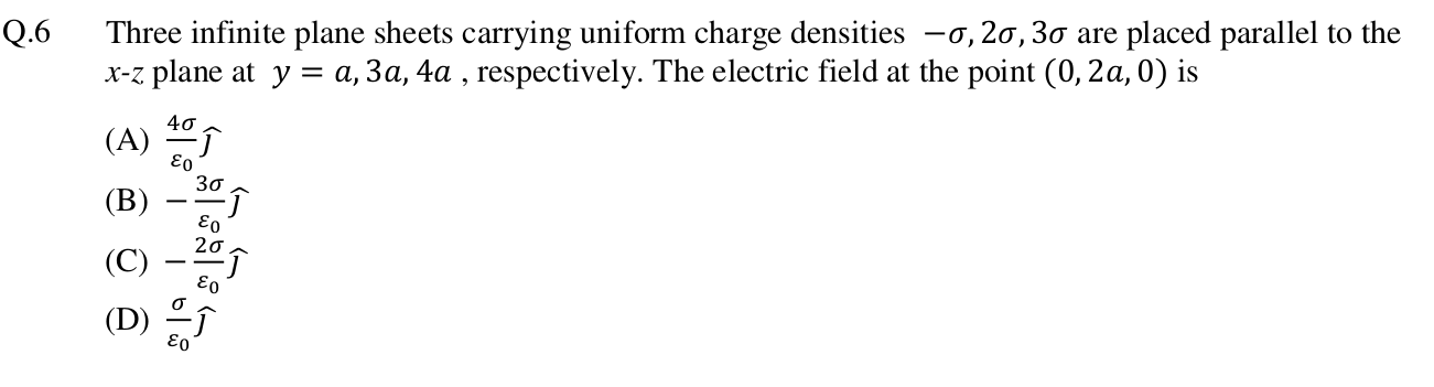 Solved Q.6 ﻿Three infinite plane sheets carrying uniform | Chegg.com