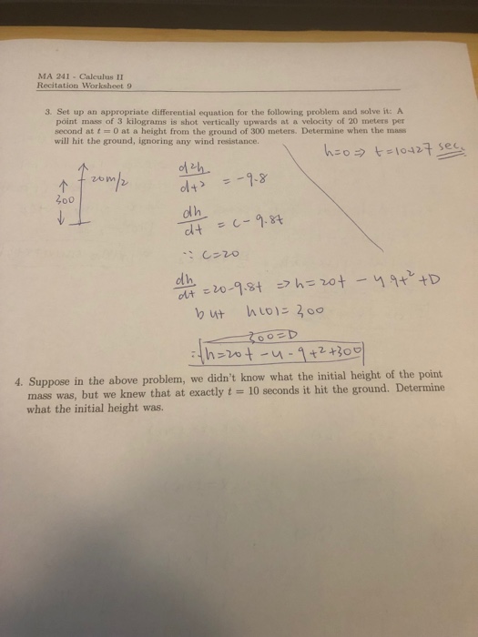 Solved MA 241 Calculus II Recitation Worksheet 9 3. Set up | Chegg.com