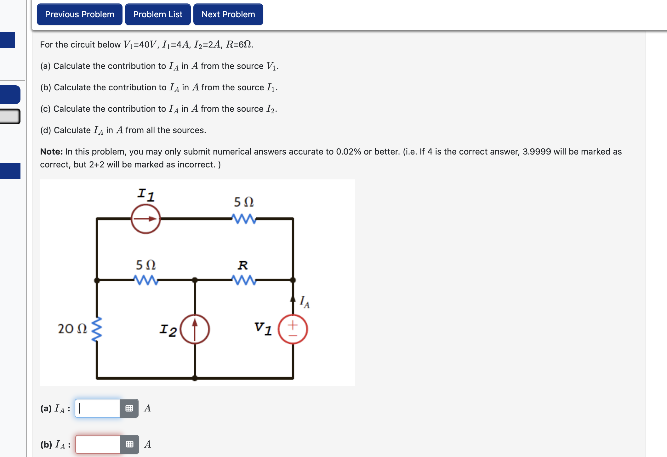 Solved For the circuit below V1=40V,I1=4A,I2=2A,R=6Ω.(a) | Chegg.com