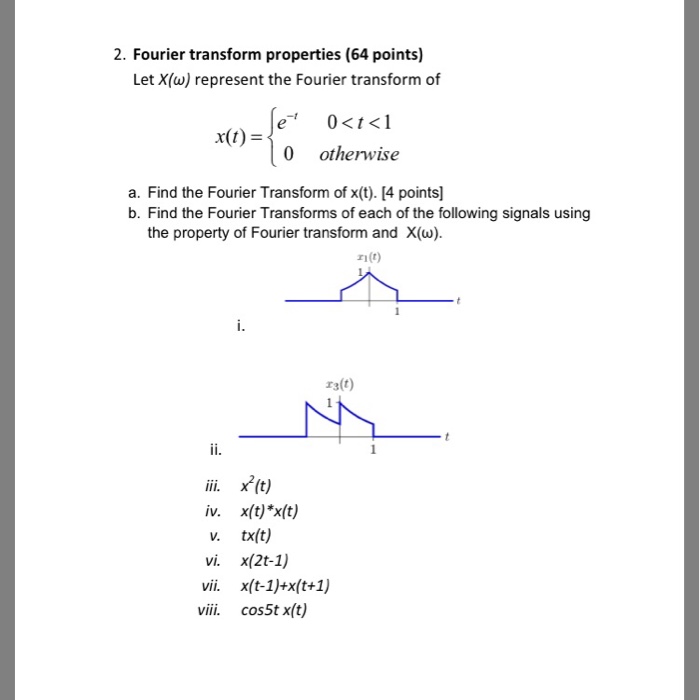 Solved 2. Fourier transform properties (64 points) Let X(w) | Chegg.com