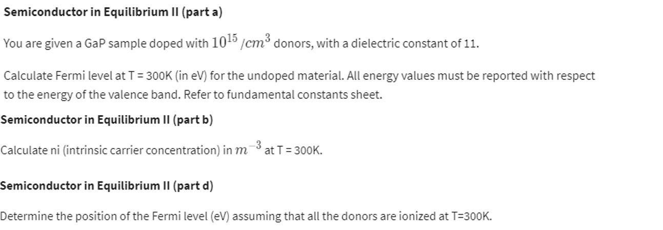 Solved Semiconductor in Equilibrium II (part a) You are | Chegg.com