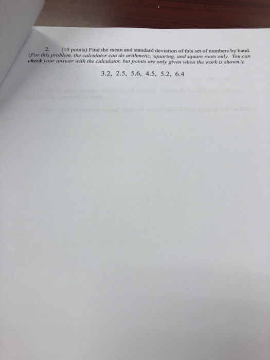 Solved 2. (10 points) Find the mean and standard deviation | Chegg.com