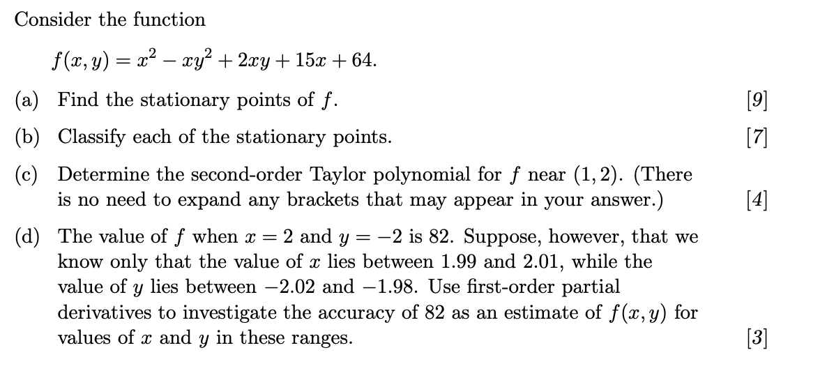 Solved Consider the function f(x,y)=x2−xy2+2xy+15x+64 (a) | Chegg.com