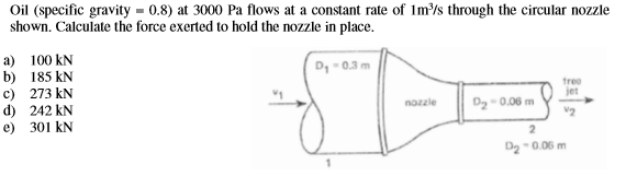 Solved Oil (specific gravity 0.8) at 3000 Pa flows at a | Chegg.com