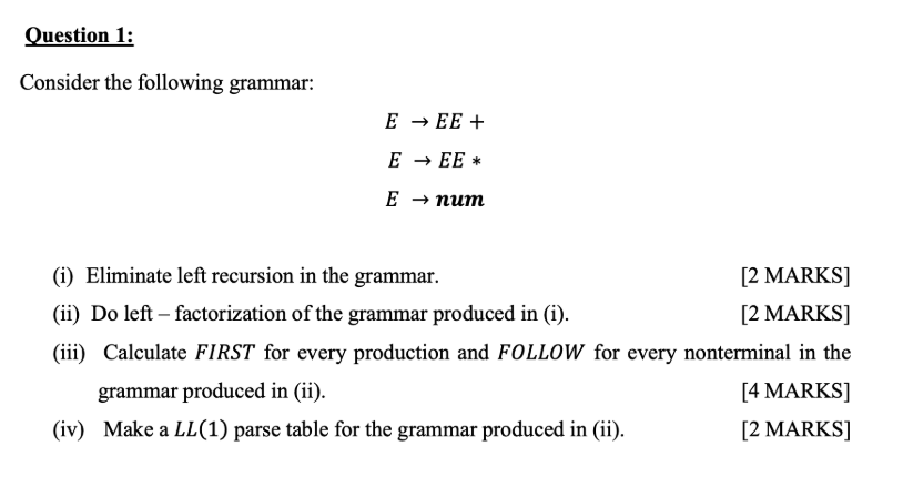 Solved Question 1:Consider the following | Chegg.com
