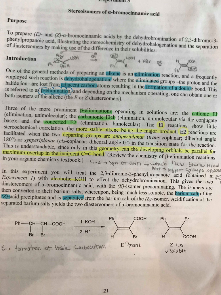 Solved Stereoisomers of a-bromocinnamic acid Purpose To | Chegg.com