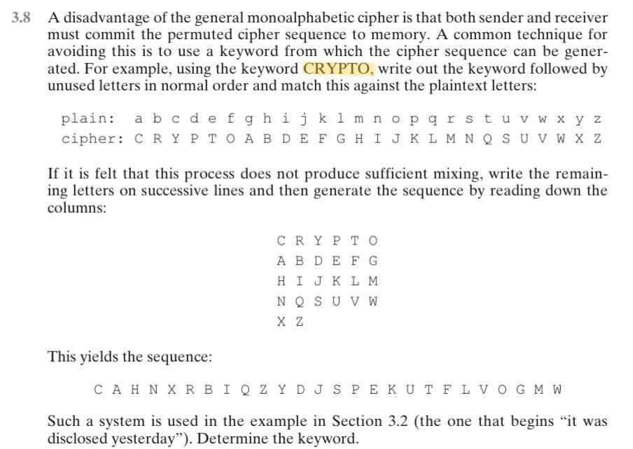 Solved 3.8 A disadvantage of the general monoalphabetic | Chegg.com