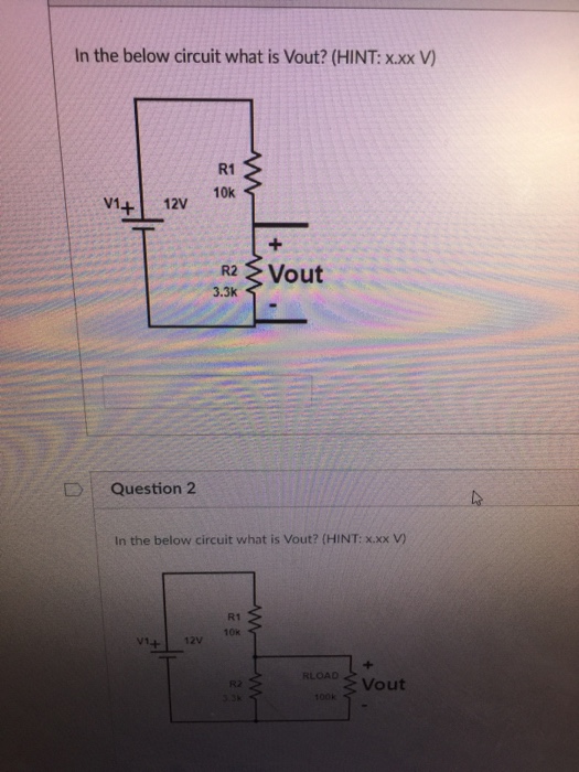 Solved In the below circuit what is Vout? (HINT: x.xx V) R1 | Chegg.com