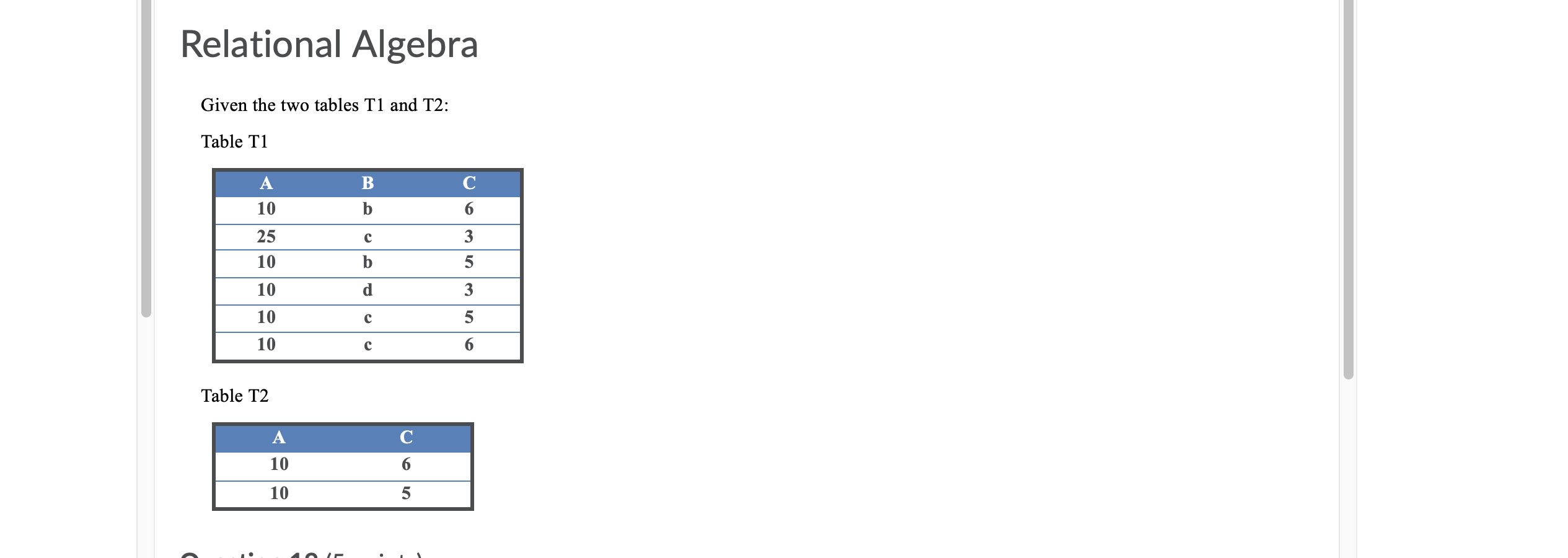 Solved Relational Algebra Given the two tables T1 and T2: | Chegg.com