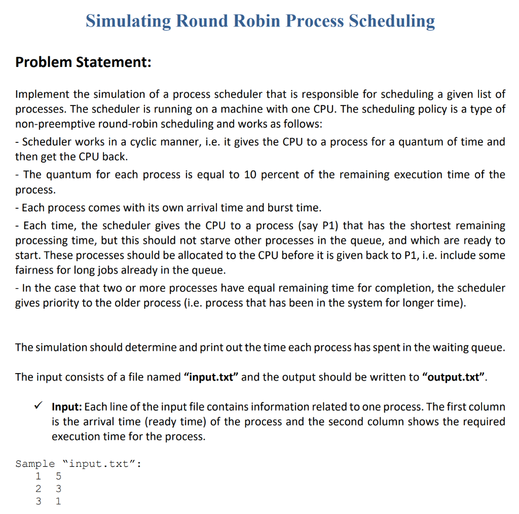 Simulating Round Robin Process Scheduling Problem | Chegg.com