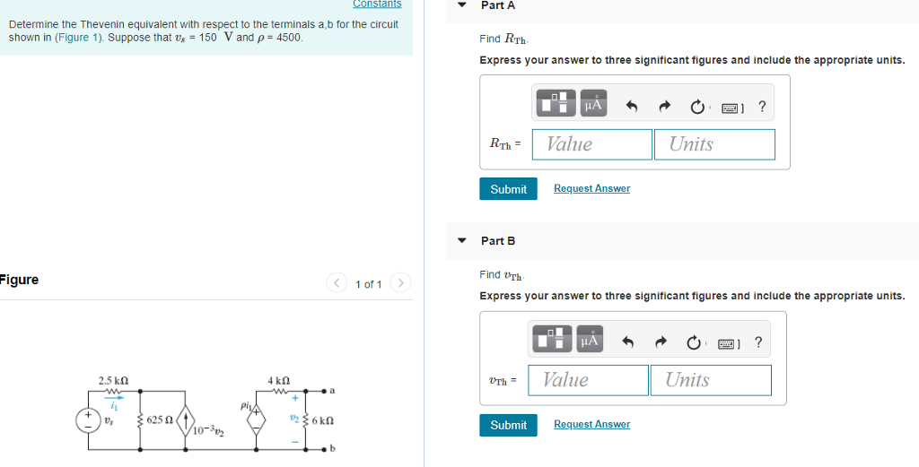 Solved Constants Part A Determine the Thevenin equivalent | Chegg.com