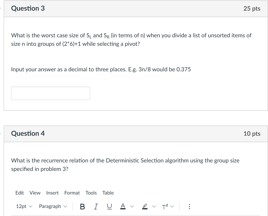 Solved What is the worst case size of SL and SR (in terms of | Chegg.com
