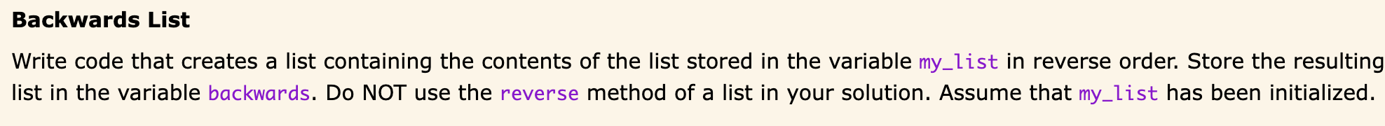 Solved Backwards ListWrite code that creates a list | Chegg.com