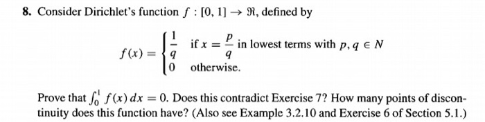 Solved Consider Dirichlet's function f:[0, 1] rightarrow R, | Chegg.com