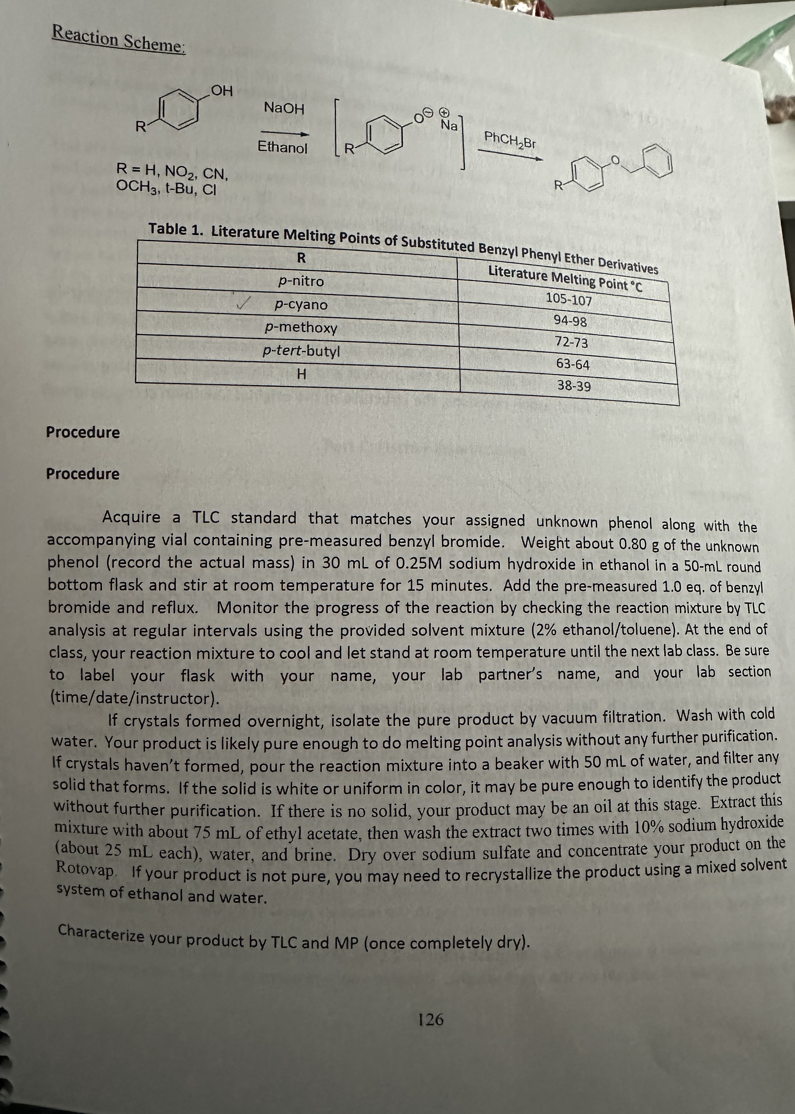 Reaction Scheme: Table 1. Literature Melting Points | Chegg.com