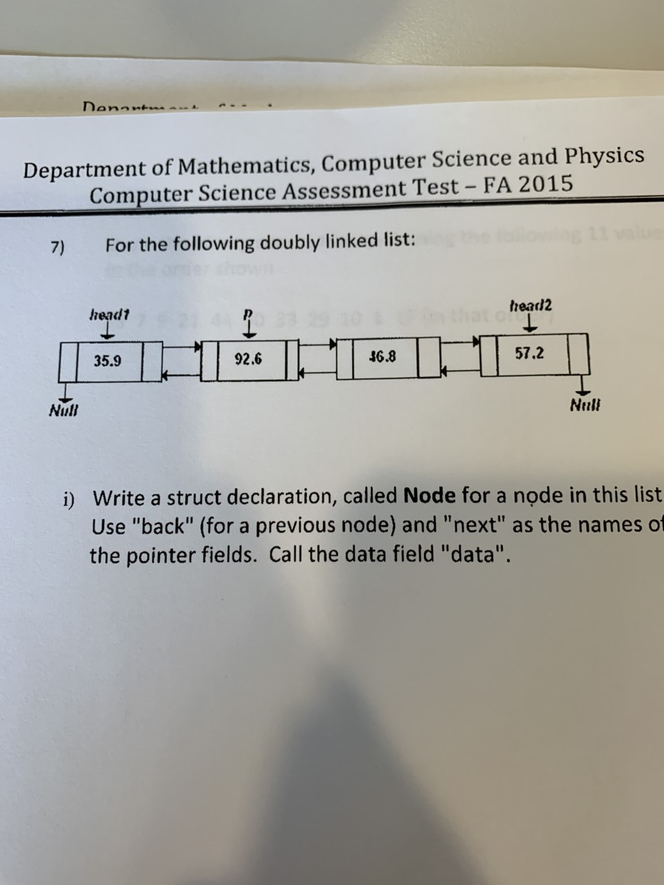 Solved I Write A Struct Declaration Called Node For A
