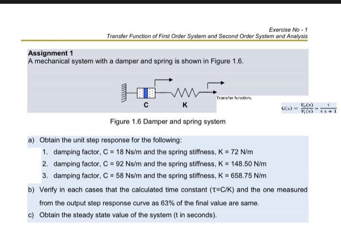 Solved Exercise No - 1 Transfer Function of First Order | Chegg.com