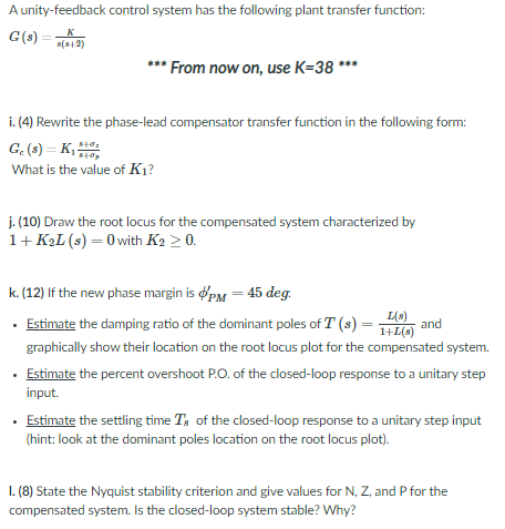 A unity-feedback control system has the following | Chegg.com