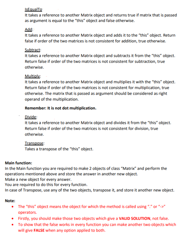 Solved In this task, you will create a class "Matrix". It | Chegg.com