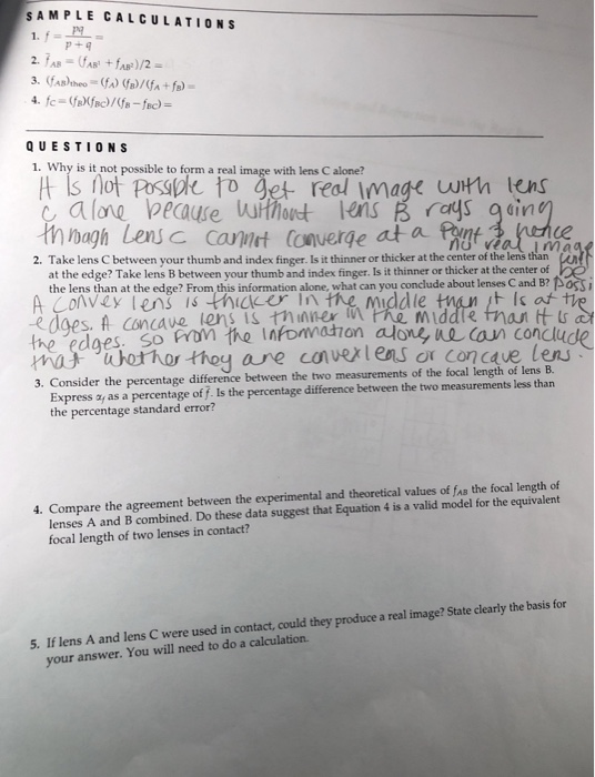 Solved LABORATORY REPORT Data Table 1 Lens Image Distance | Chegg.com