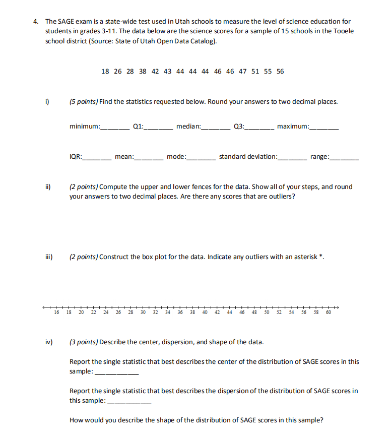 Solved 4. The SAGE exam is a state-wide test used in Utah | Chegg.com