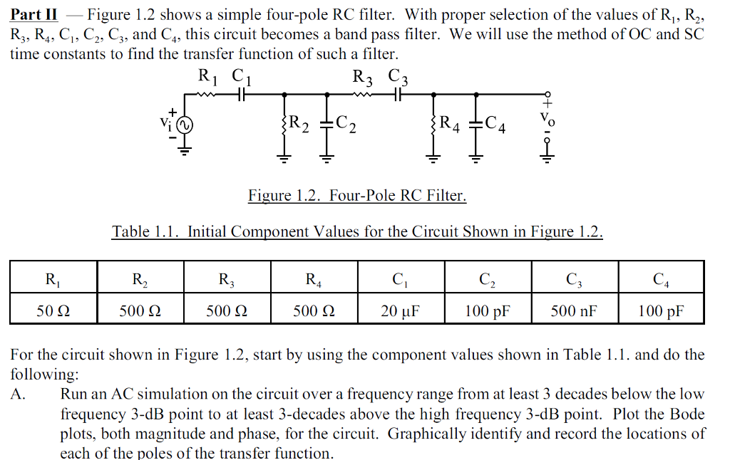 Solved Part II — Figure 1.2 shows a simple four-pole RC | Chegg.com