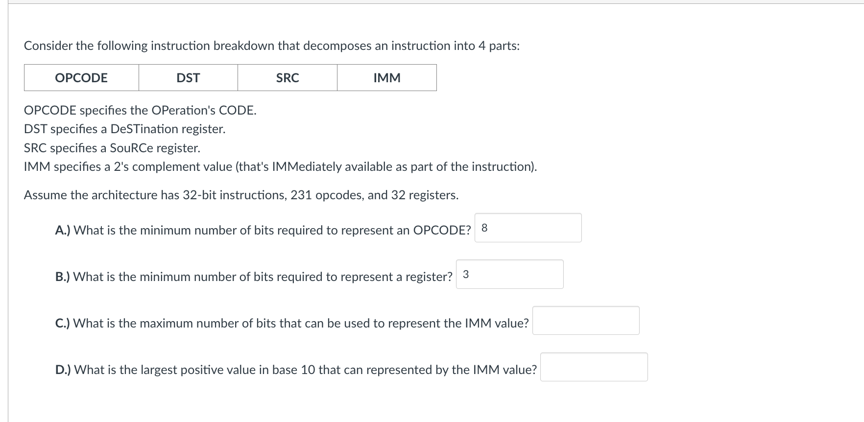 Consider the following instruction breakdown that | Chegg.com