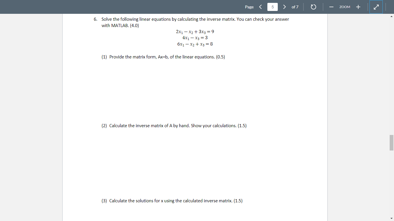 Solved Page 5 of 7 ZOOM + 6. Solve the following linear | Chegg.com