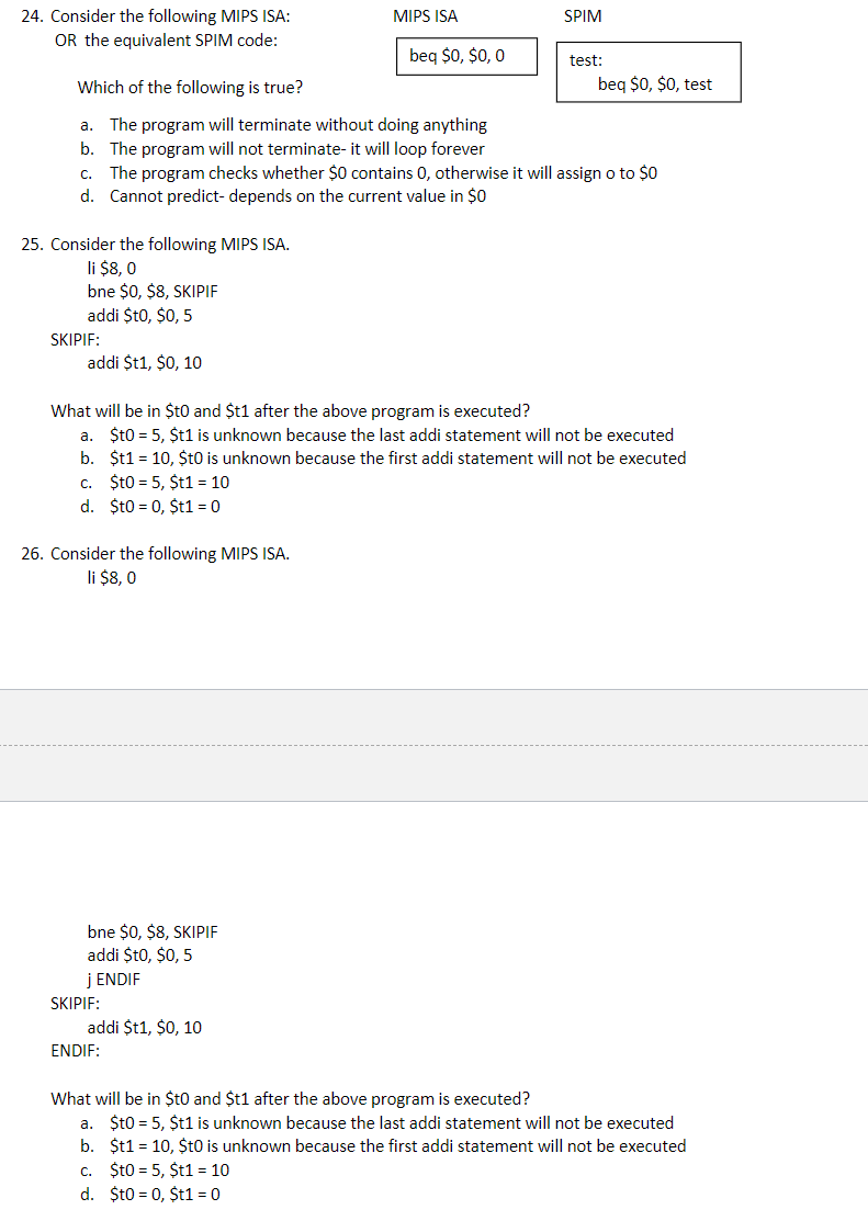 Solved 24. Consider the following MIPS ISA: MIPS ISA SPIM OR | Chegg.com Solved 24. Consider the following MIPS ISA: MIPS ISA SPIM OR | Chegg.com