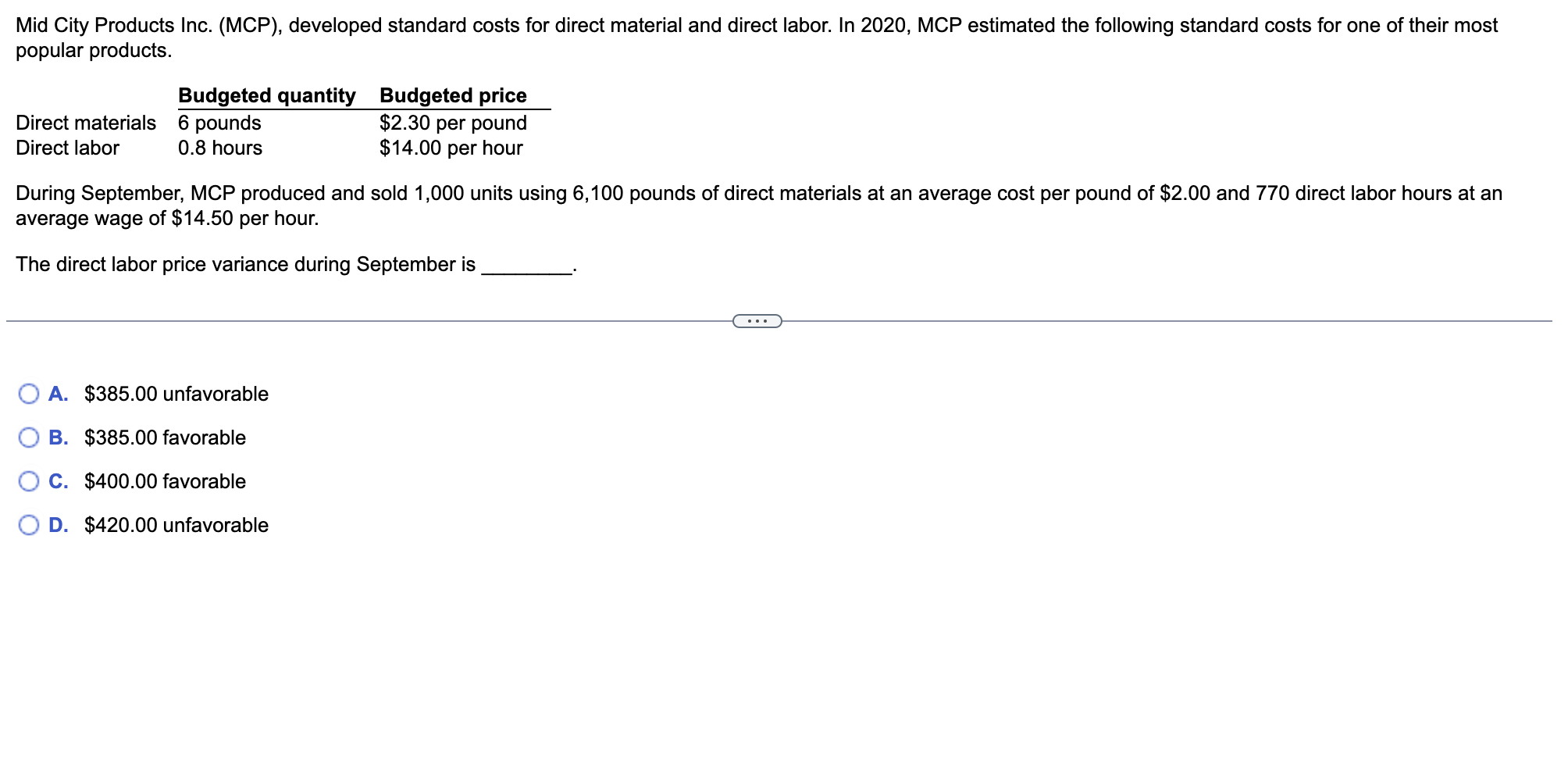 Solved During September, MCP produced and sold 1,000 units | Chegg.com