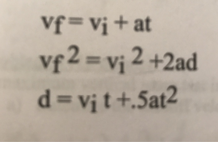 Solved vf= vi + at 2 vi 2 d = Vi t +.Sat2 | Chegg.com