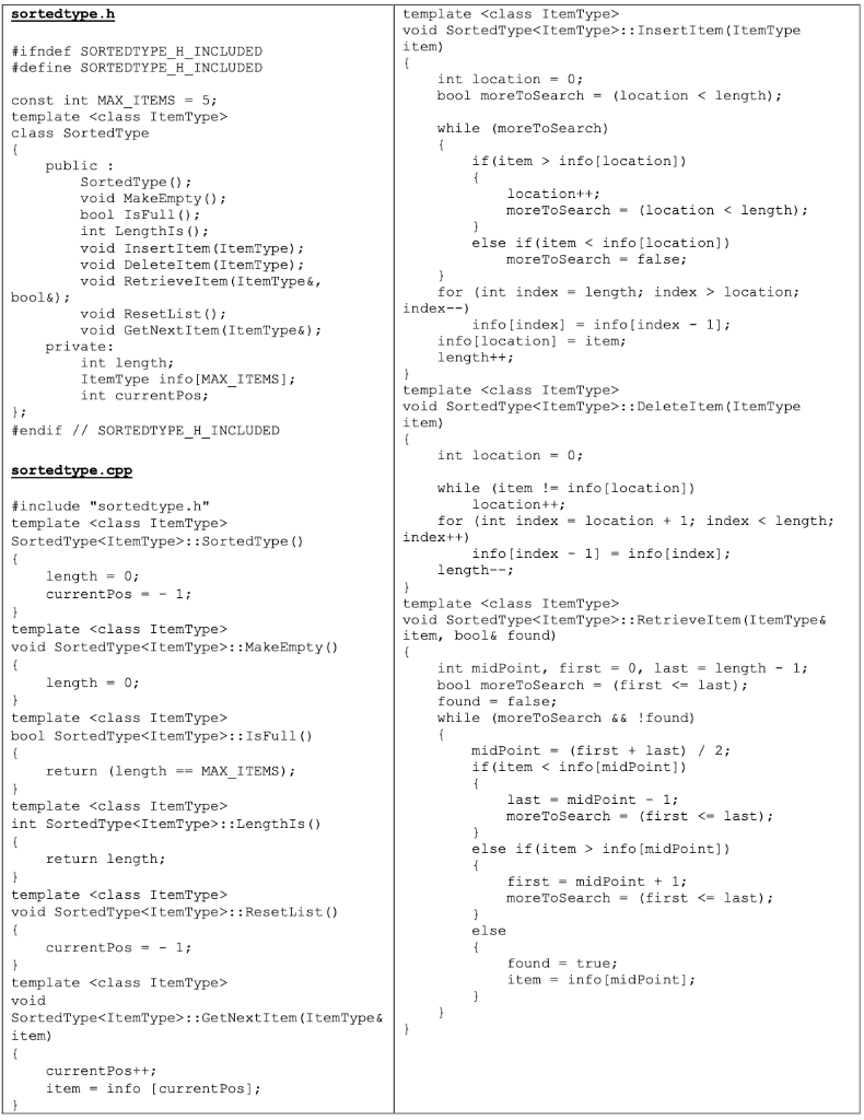 Solved sortedtype.h template void SortedType:: Insert | Chegg.com