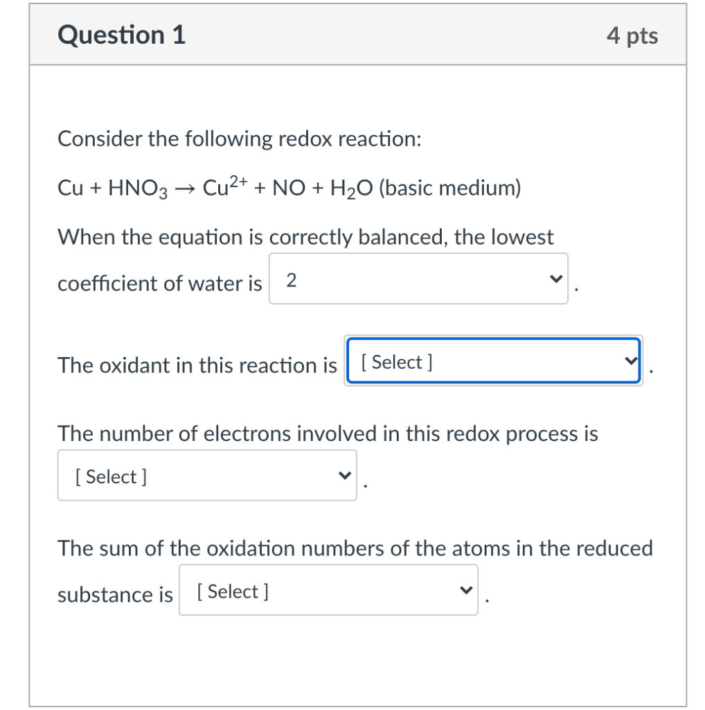 Solved Question 1 4 pts Consider the following redox | Chegg.com