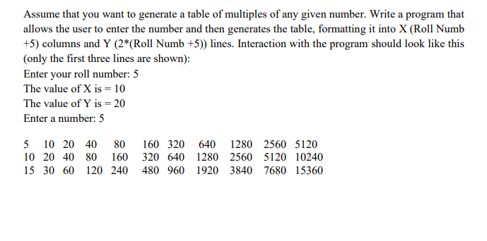 Solved Assume that you want to generate a table of multiples | Chegg.com