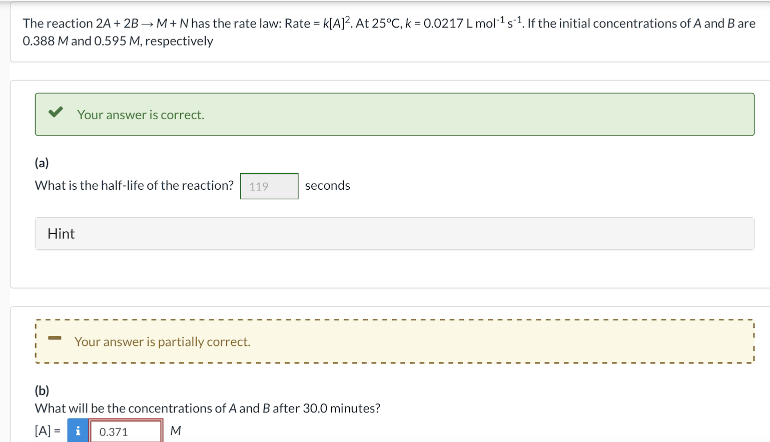 Solved The reaction 2A + 2BM+N has the rate law: Rate = | Chegg.com
