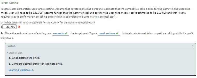 Solved Target Costing Toyota Motor Corporation uses target | Chegg.com