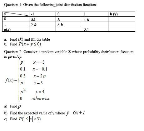 Solved Question 1: Given the following joint distribution | Chegg.com