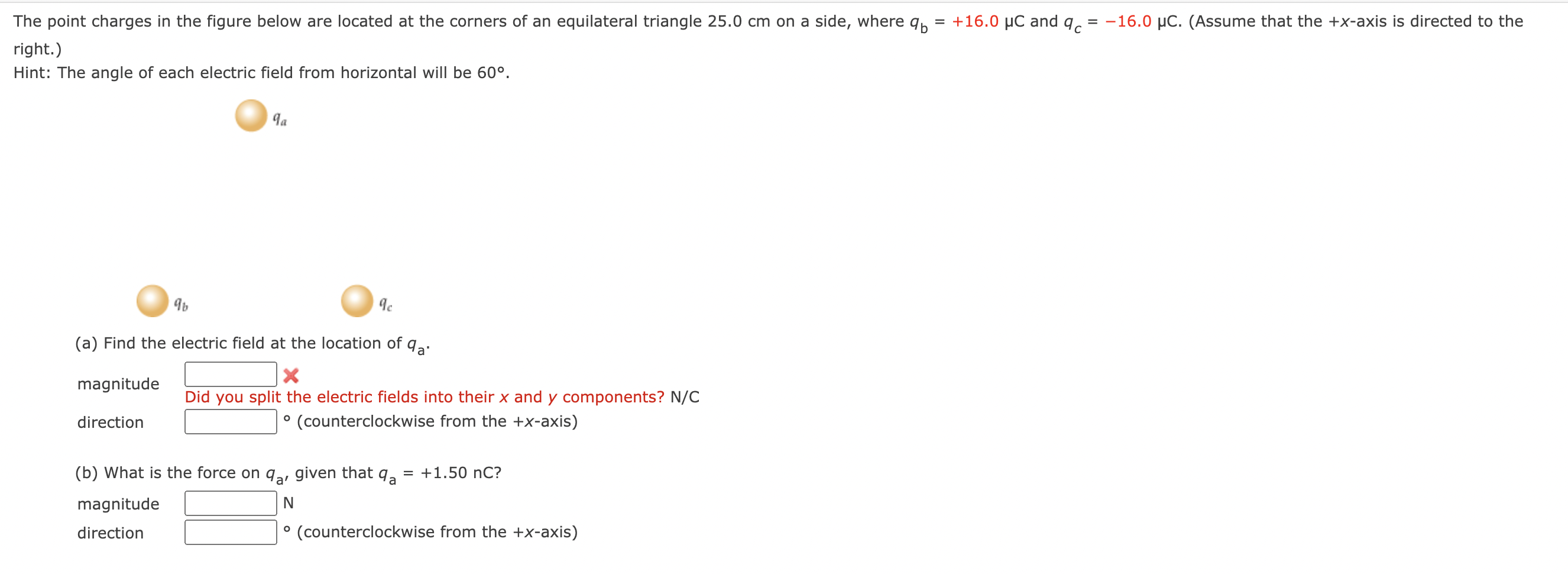 Solved right.)Hint: The angle of each electric field from | Chegg.com