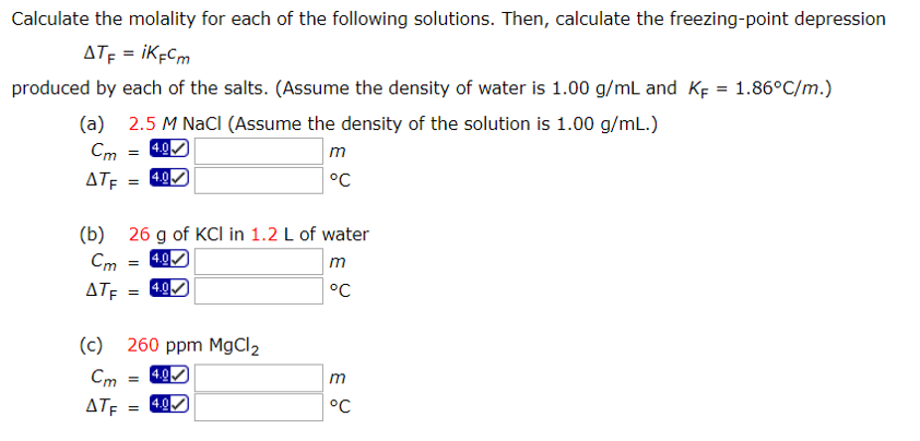 Solved Calculate the molality for each of the following | Chegg.com