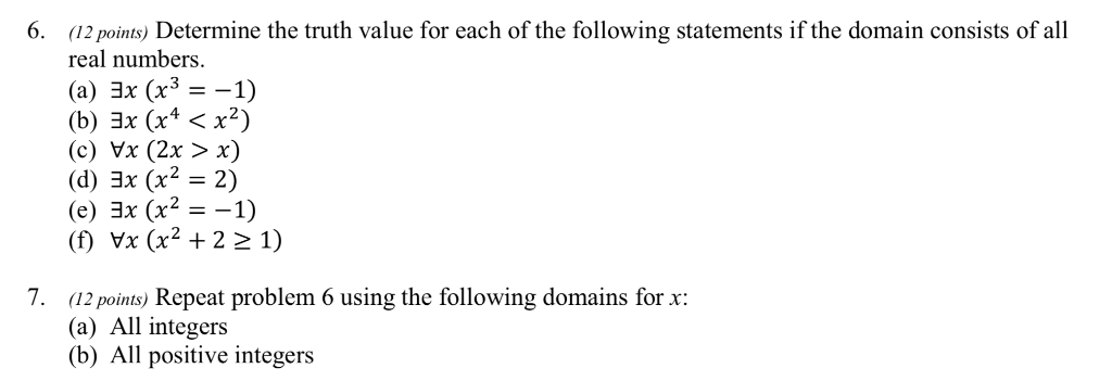 Solved 12 Points Determine The Truth Value For Each Of The