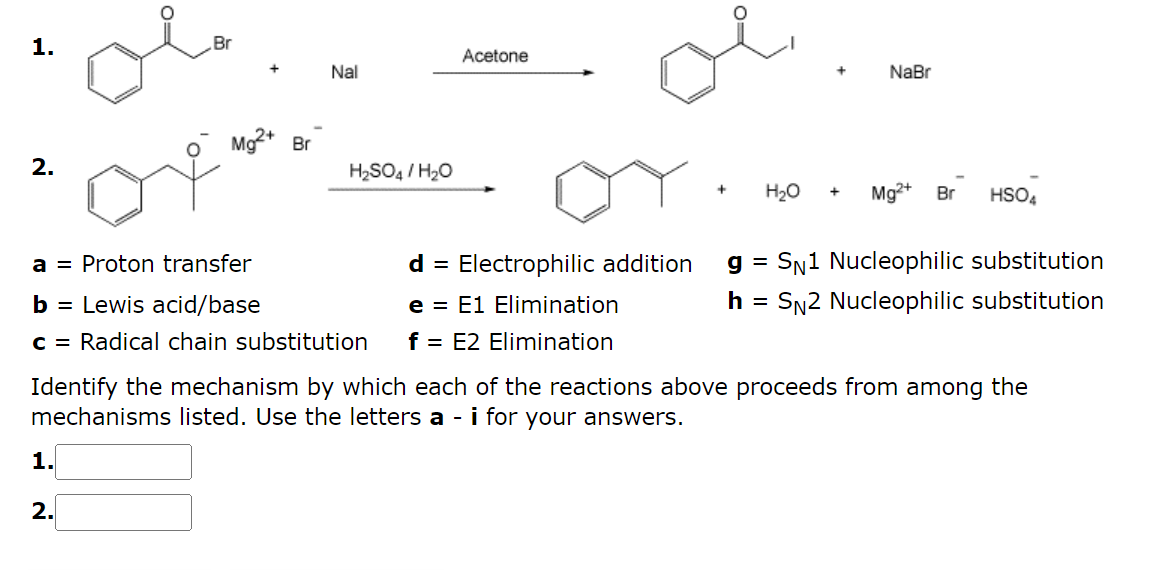 Solved 1. Br Acetone + Nal NaBr Mg2+ Br 2. H2SO4 / H20 + H20 | Chegg.com