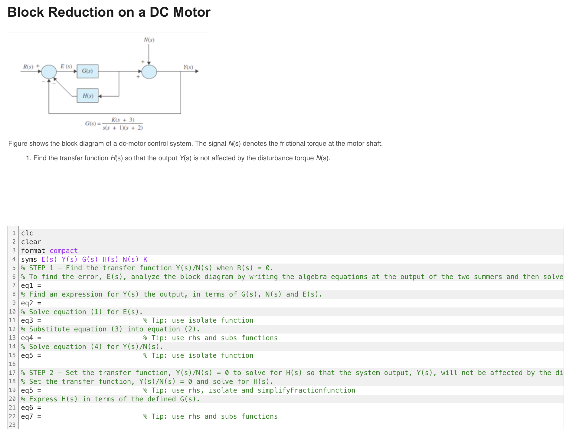 Solved Block Reduction on a DC MotorFigure shows the block | Chegg.com