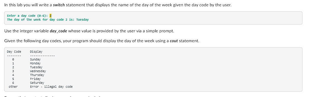 Solved In this lab you will write a switch statement that | Chegg.com