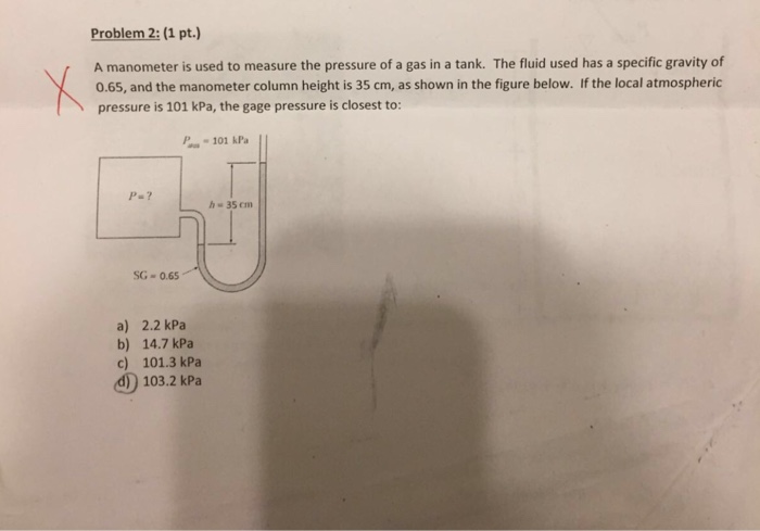 Solved A manometer is used to measure the pressure of a gas | Chegg.com