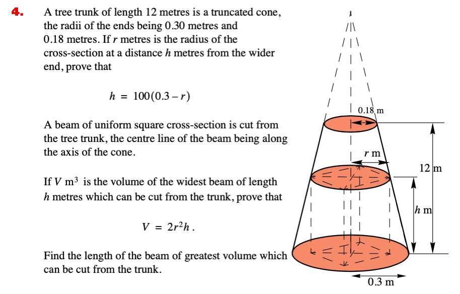 Solved 1 A tree trunk of length 12 metres is a truncated | Chegg.com